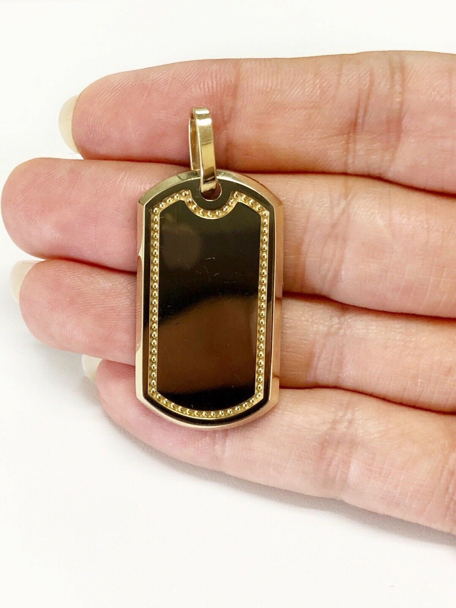 Mens 10K Solid Yellow Gold Custom Dog Tag Charm Pendant | Etsy