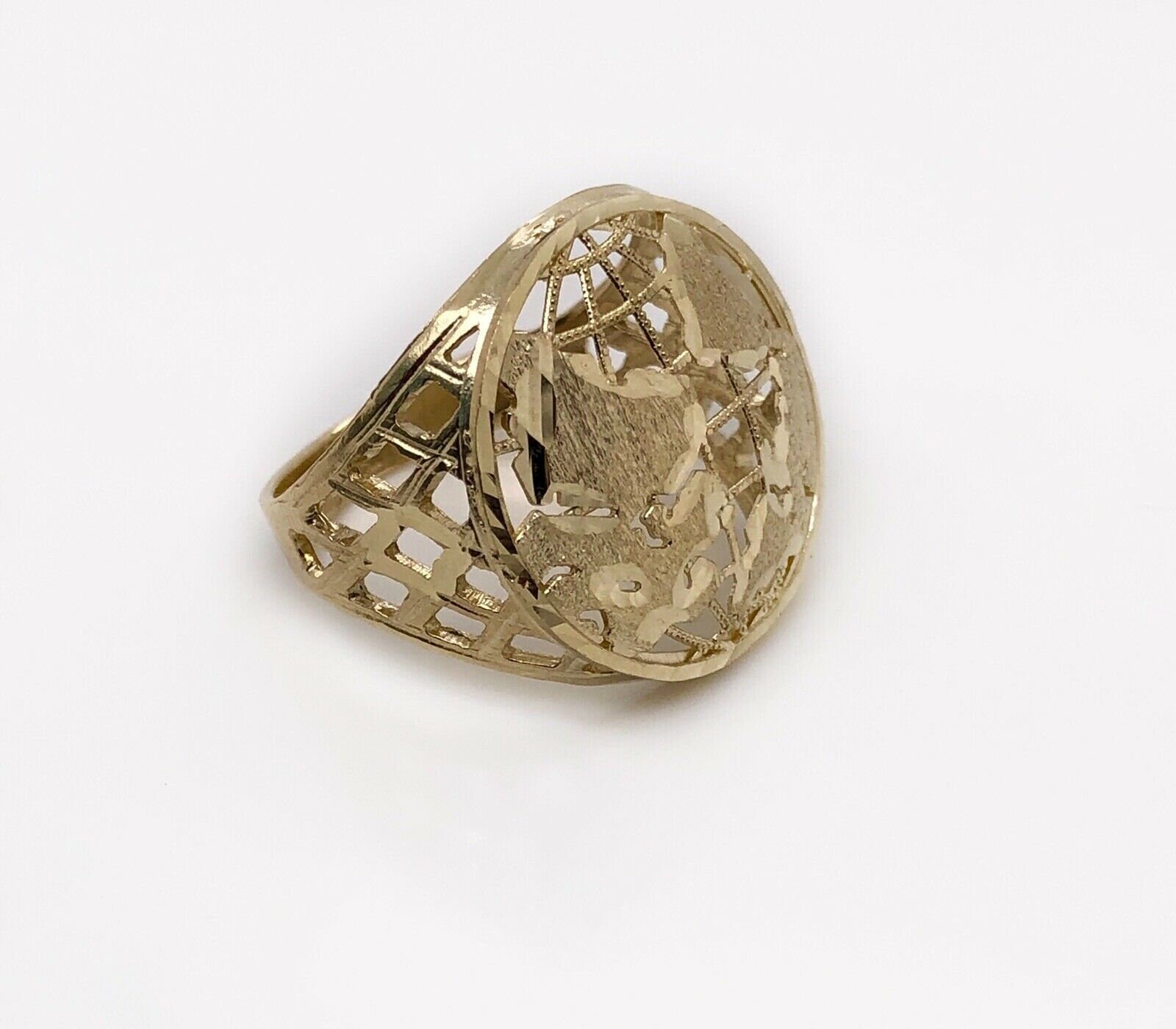 Mens 10K Solid Yellow Gold Globe Earth Planet World Map Ring | Etsy