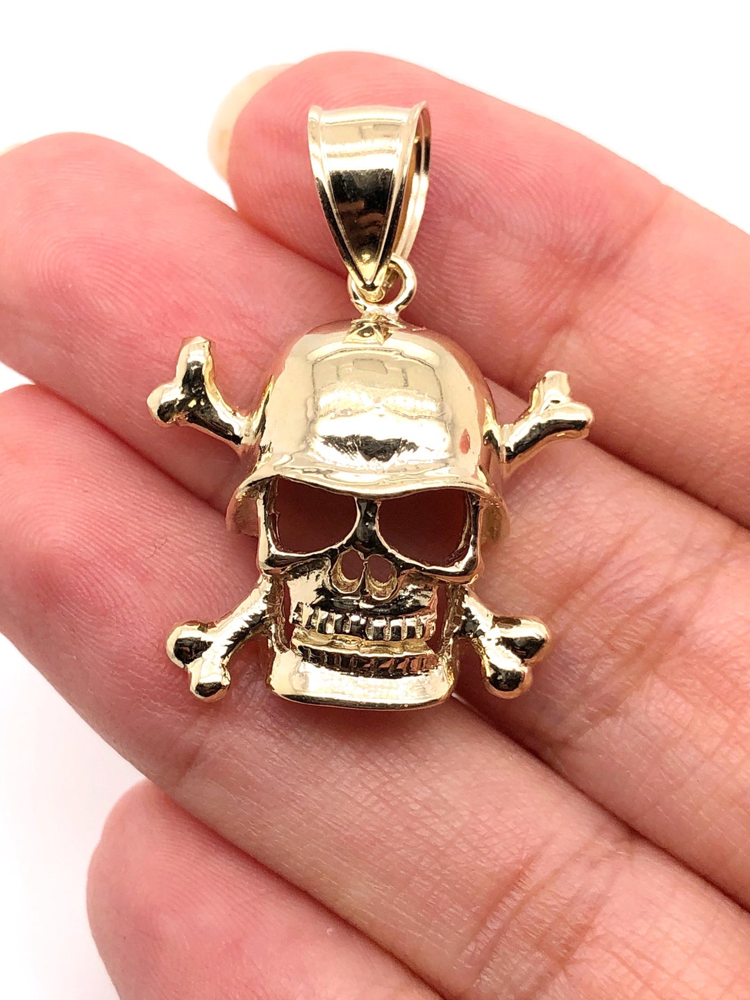 10k Solid Yellow Gold Skeleton Skull Head Face Pendant Charm 6.6 Gr 1. ...
