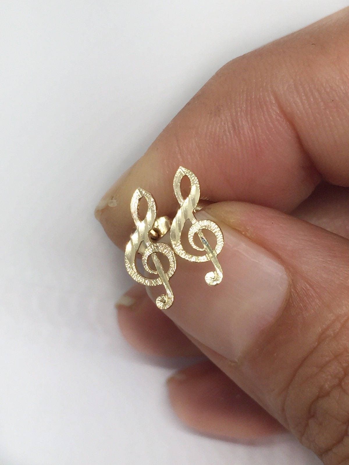14k Solid Yellow Gold Music Note Melody Treble Clef Stud | Etsy