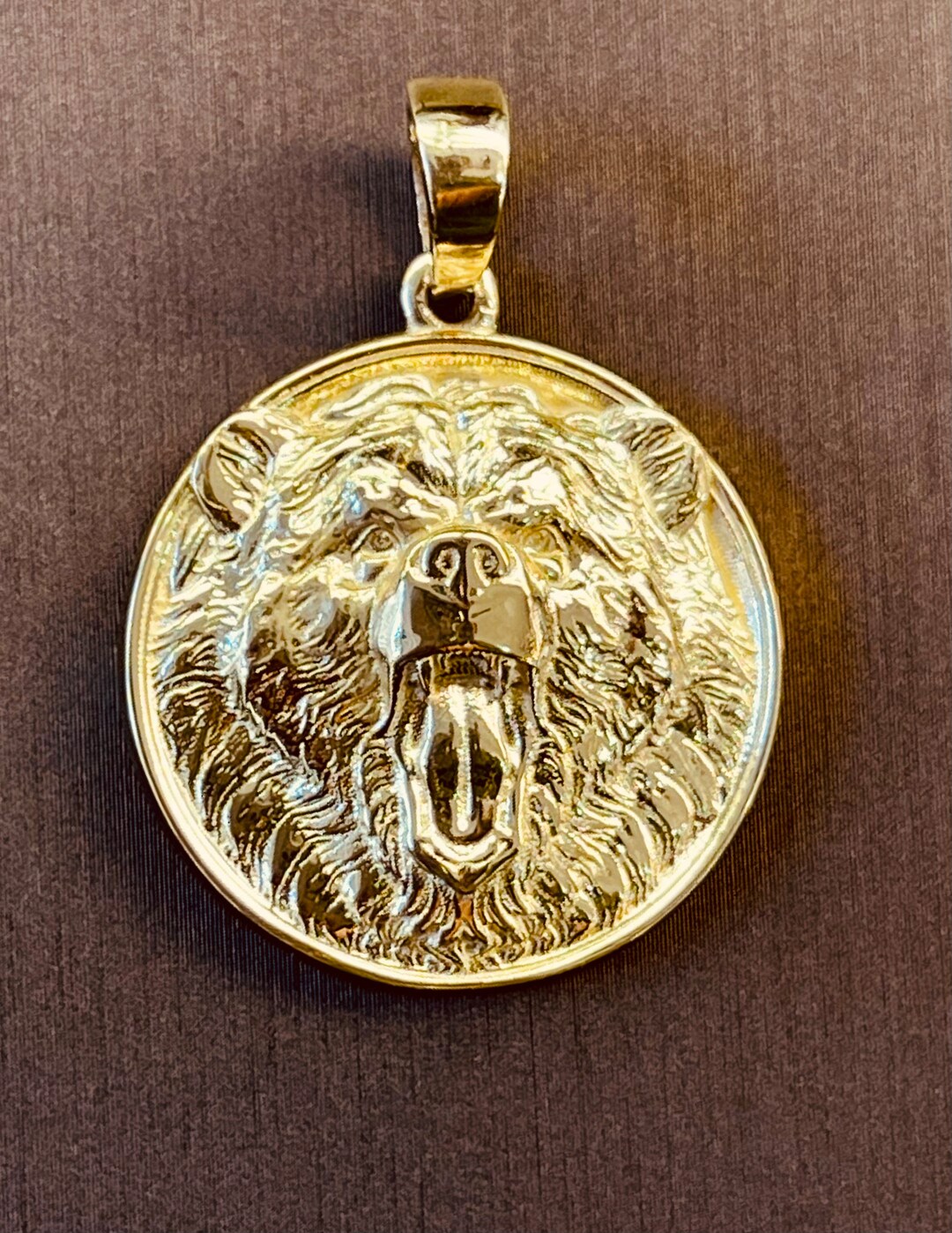 14K Solid Yellow Gold Bear Head Face Pendant Charm Medallion 1" - Etsy