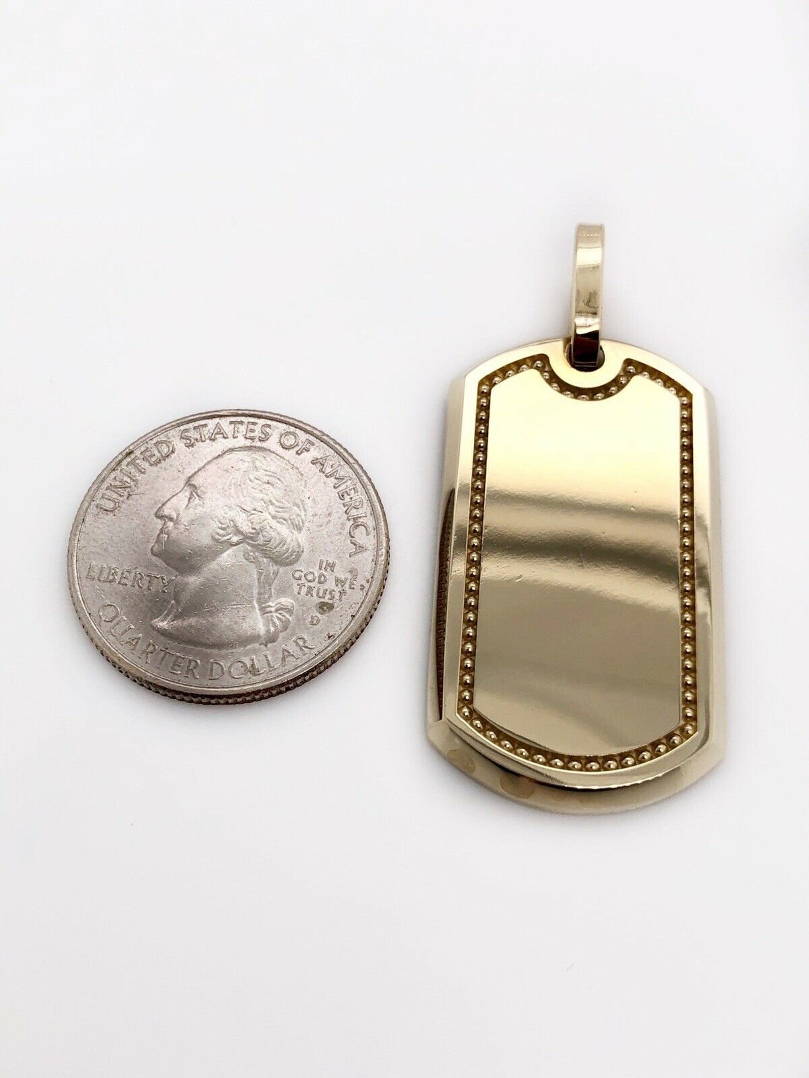 Mens 10K Solid Yellow Gold Custom Dog Tag Charm Pendant | Etsy