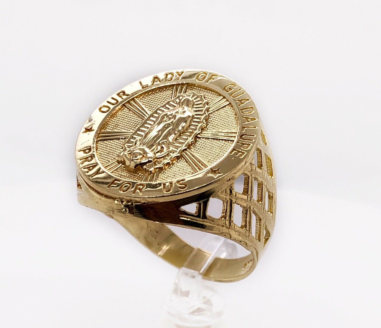 Mens Ring 10K Solid Yellow Gold Virgin Mary Our Lady of | Etsy