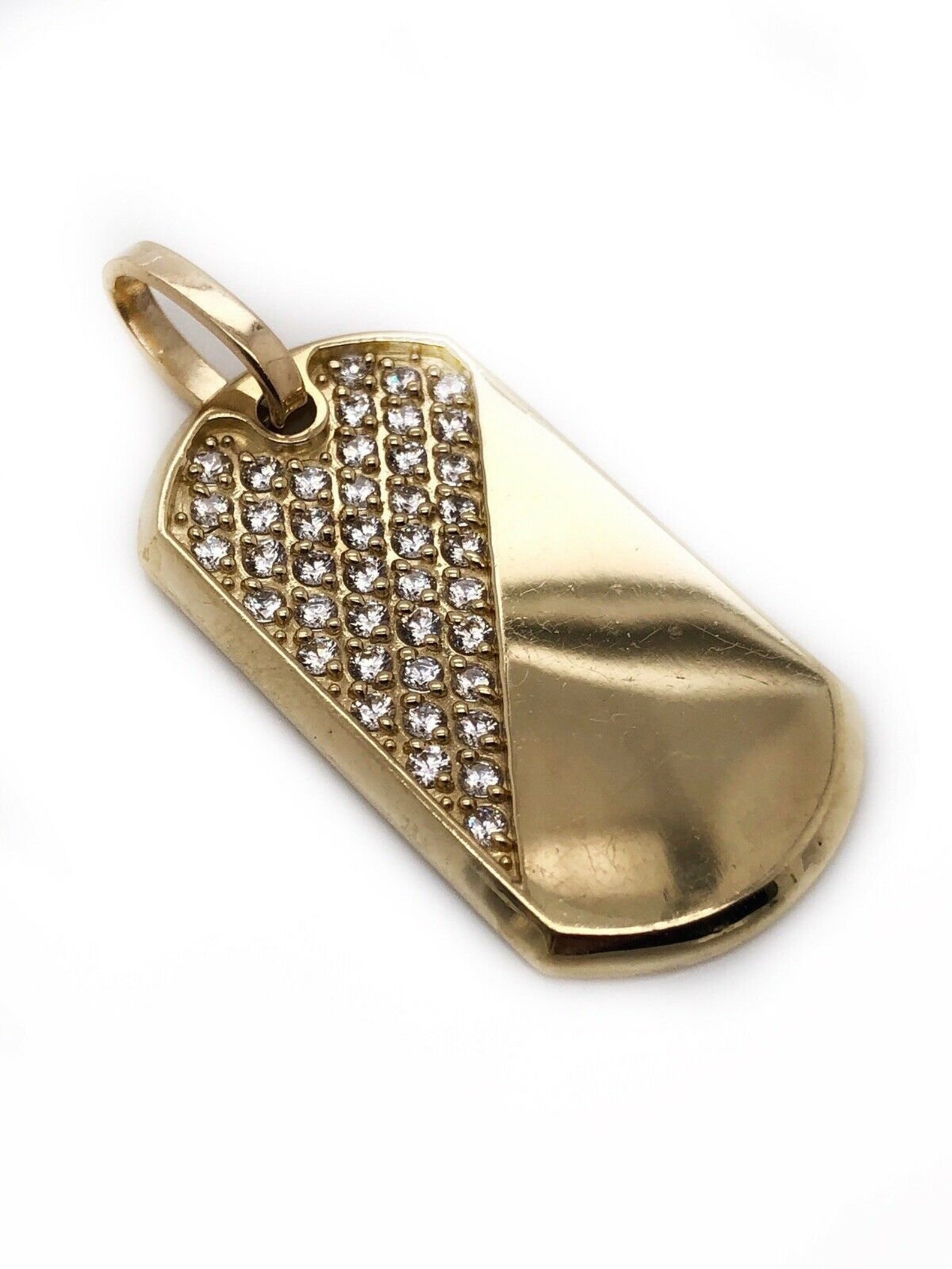 Men's 10K Solid Yellow Gold CZ Custom Dog Tag Charm | Etsy