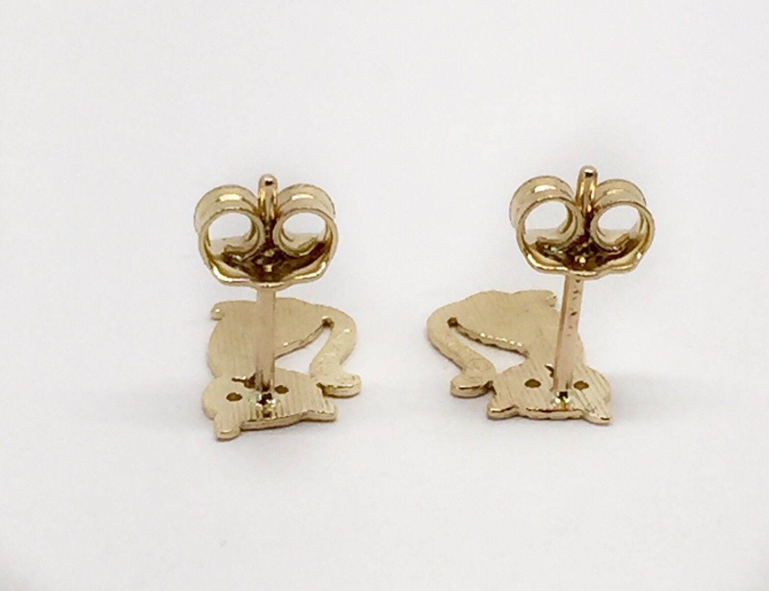 14k Solid Yellow Gold Cat Kitty Stud Earrings Push Back 11MM - Etsy
