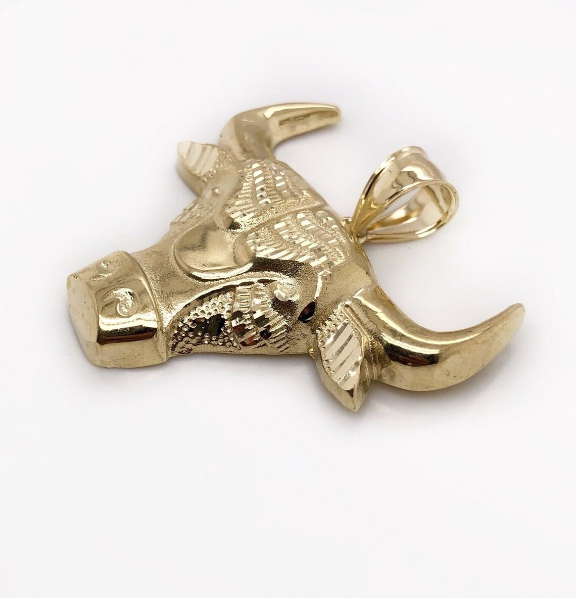 Solid 10K Yellow Gold Bull Cow Head Taurus Bull Zodiac Mens - Etsy