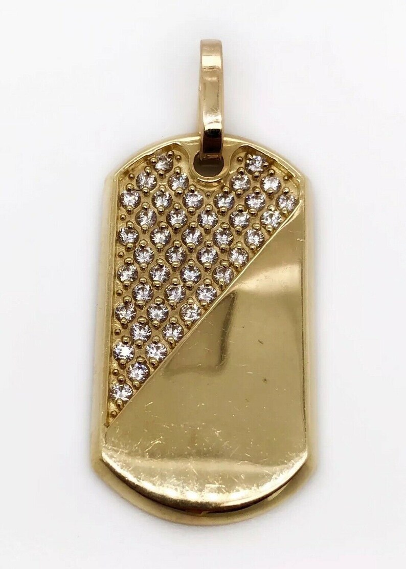 Men's 10K Solid Yellow Gold CZ Custom Dog Tag Charm | Etsy