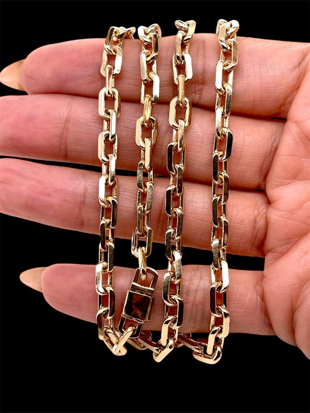 Mens 14k Solid Yellow Gold Square Link Chain Necklace 5.4 MM, 24 in 54. ...