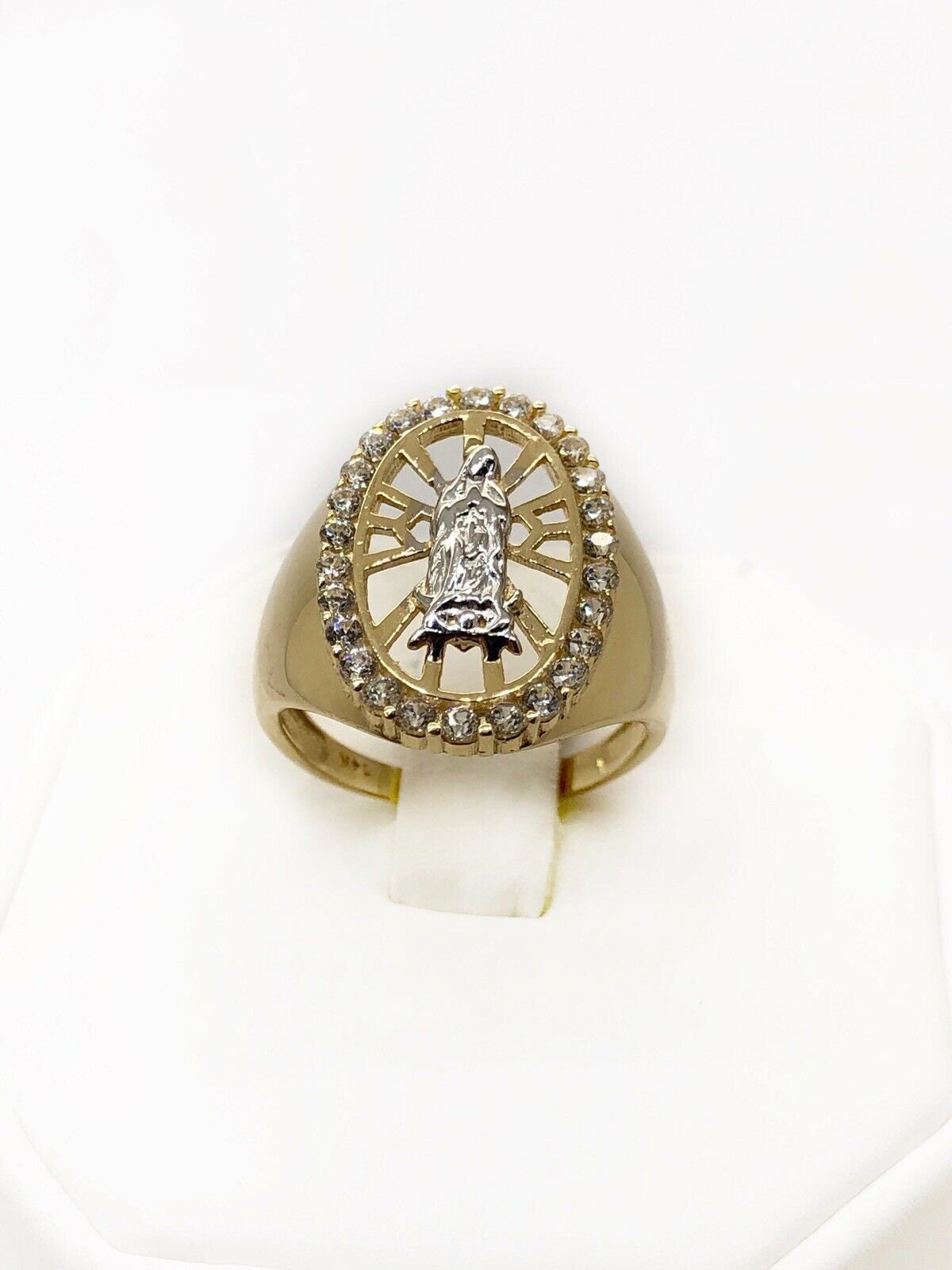 14k Solid Yellow Gold Mens Ring Virgin Mary Guadalupe CZ 5.6 | Etsy