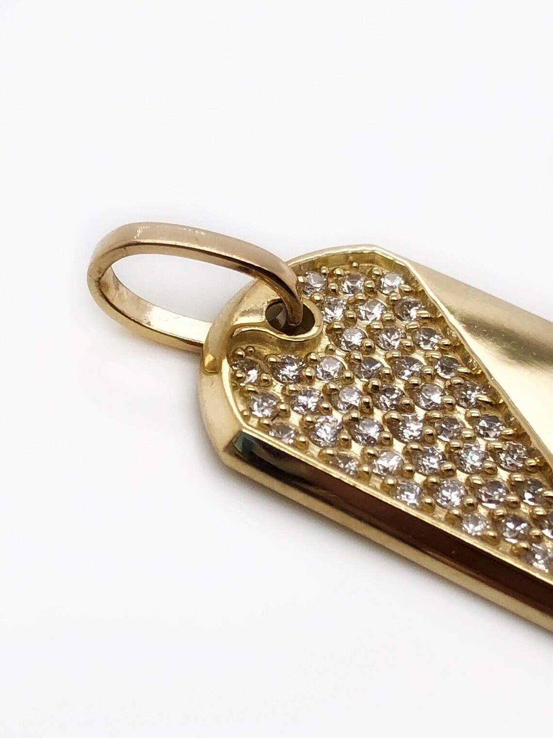 Men's 10K Solid Yellow Gold CZ Custom Dog Tag Charm | Etsy