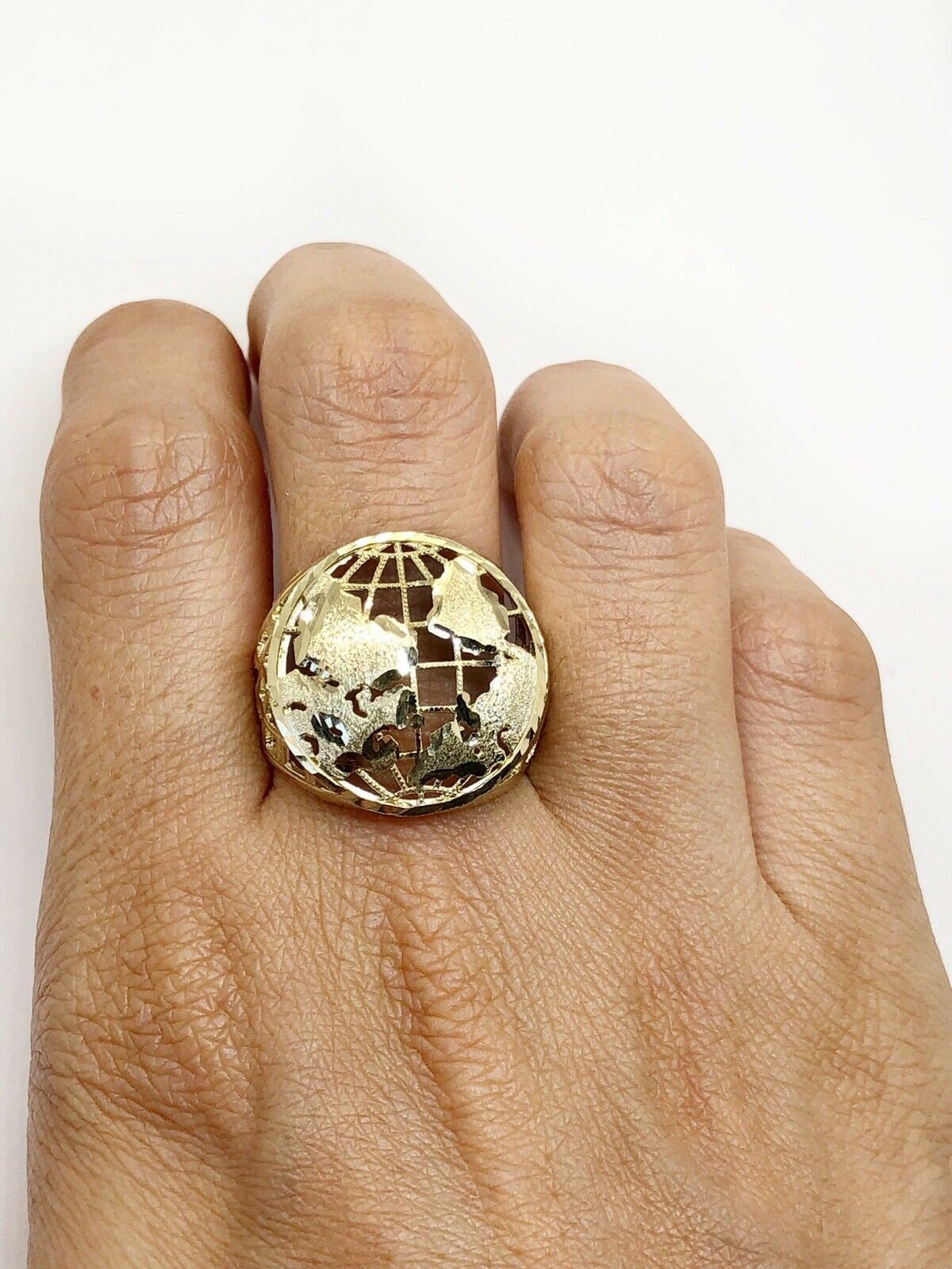 Mens 10K Solid Yellow Gold Globe Earth Planet World Map Ring | Etsy