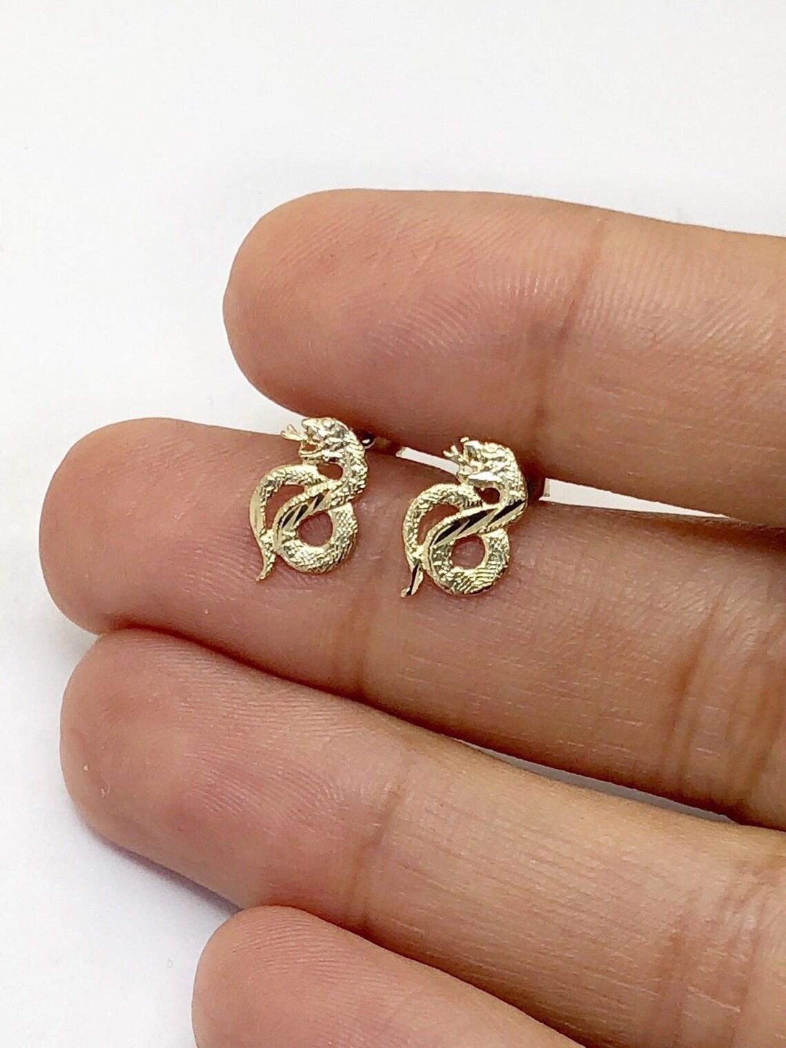 14k Solid Yellow Gold Snake Stud Earrings Men/women/children - Etsy