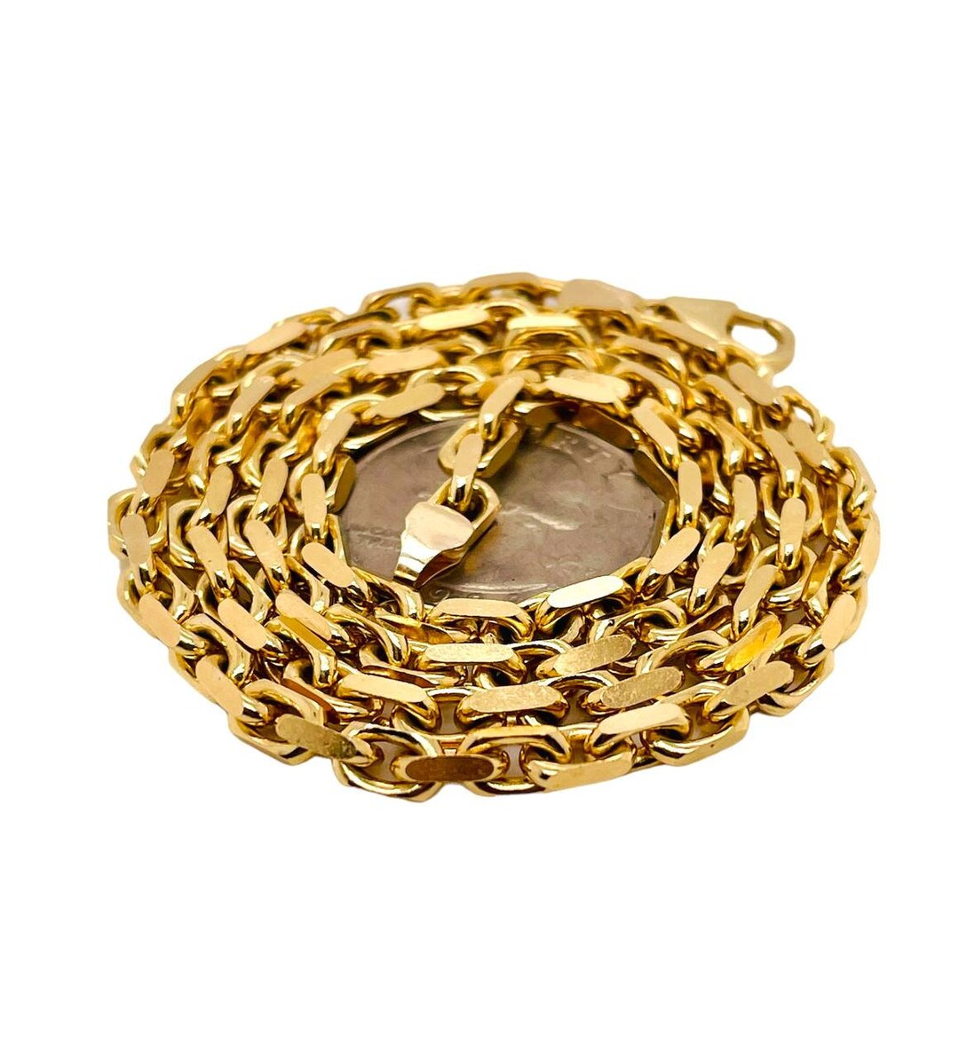 Mens 14k Solid Yellow Gold Square Link Chain Necklace 4 MM, 22 in 45.3 ...