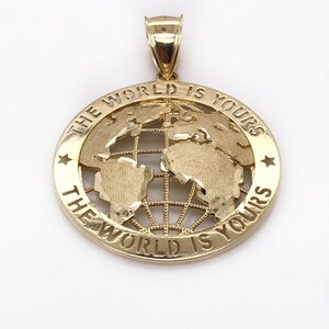 10K Yellow Gold Round Globe Planet Earth World Map Pendant 1.33", 4.6 ...