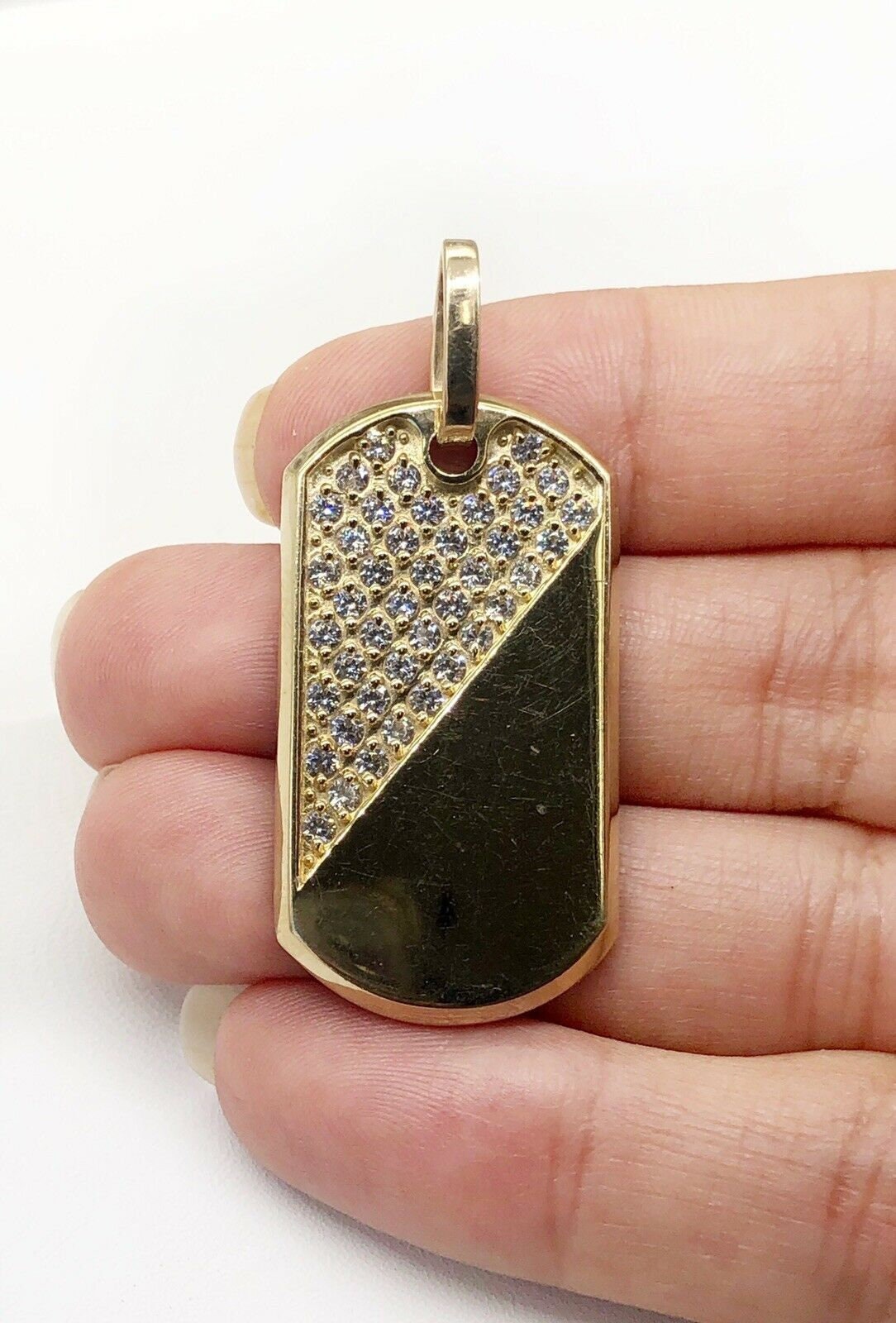 Men's 10K Solid Yellow Gold CZ Custom Dog Tag Charm | Etsy