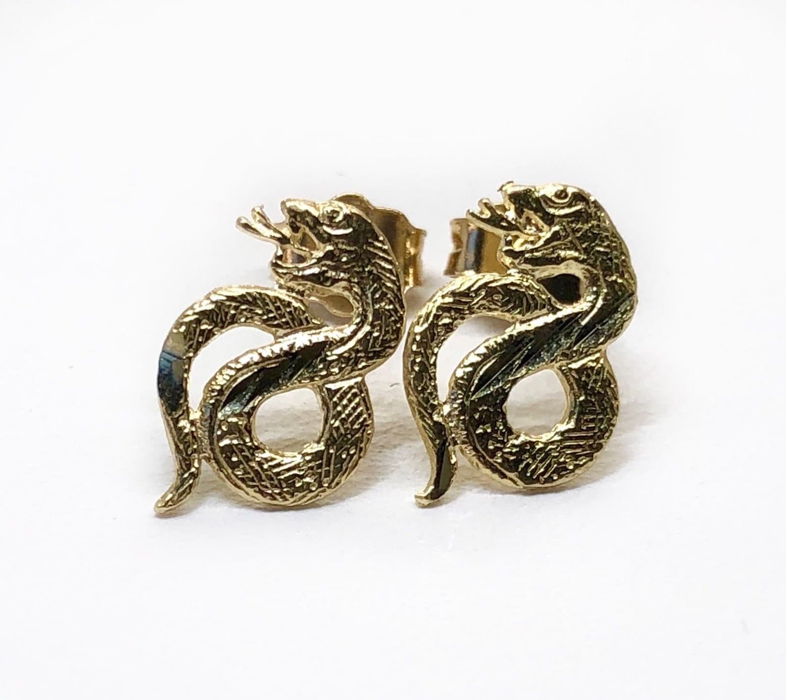 14k Solid Yellow Gold Snake Stud Earrings Men/women/children | Etsy