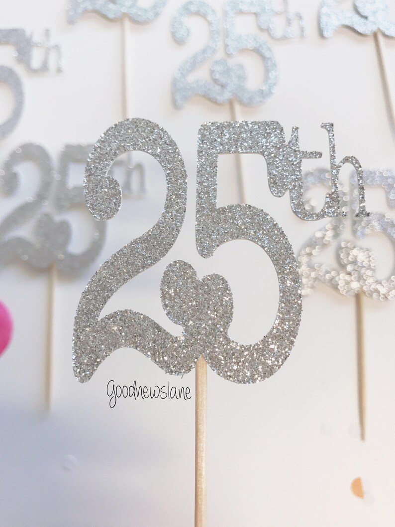 25th Birthday Cupcake Toppers: Glitter Anniversary Decor - Set of 12 - Etsy