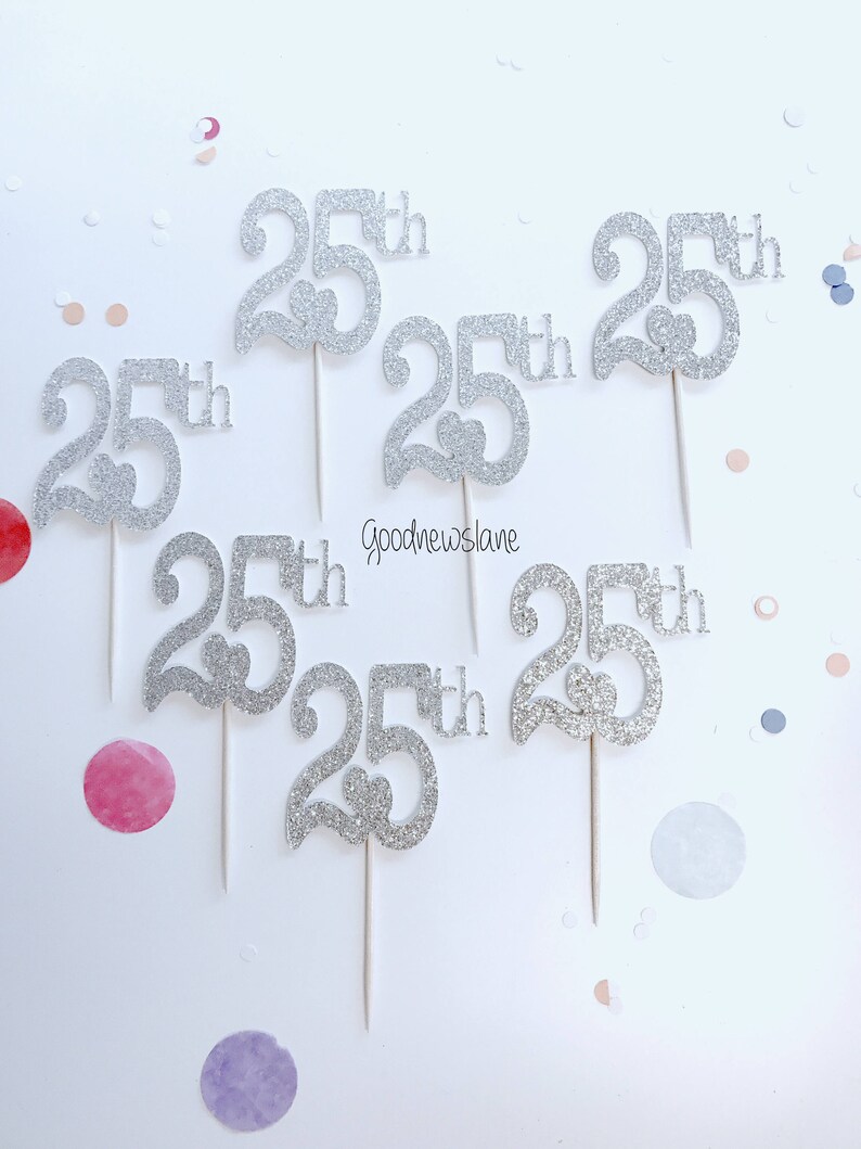 25th Birthday Cupcake Toppers: Glitter Anniversary Decor - Set of 12 - Etsy