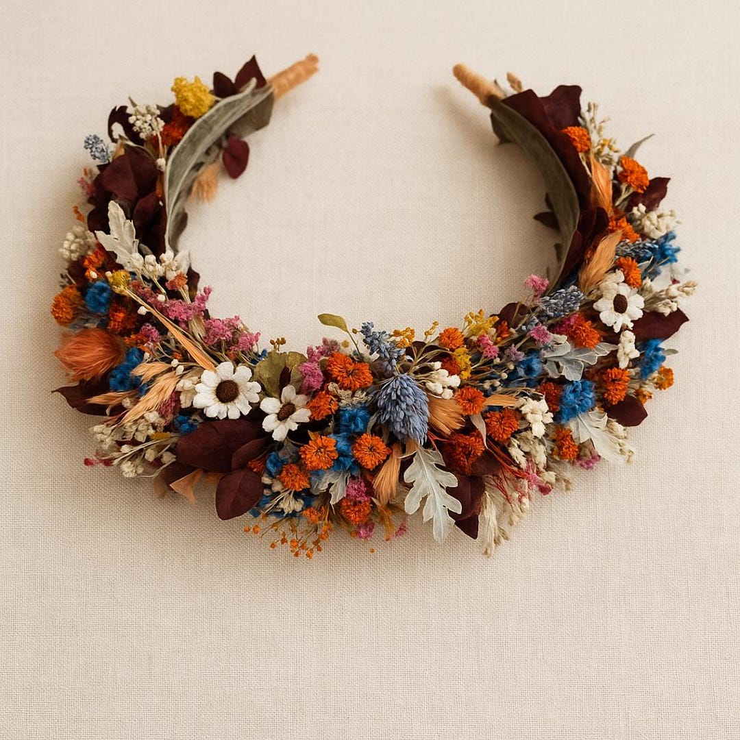 Colorful Dried Flower Hair Wreath | Handmade | Wedding | Festival ...