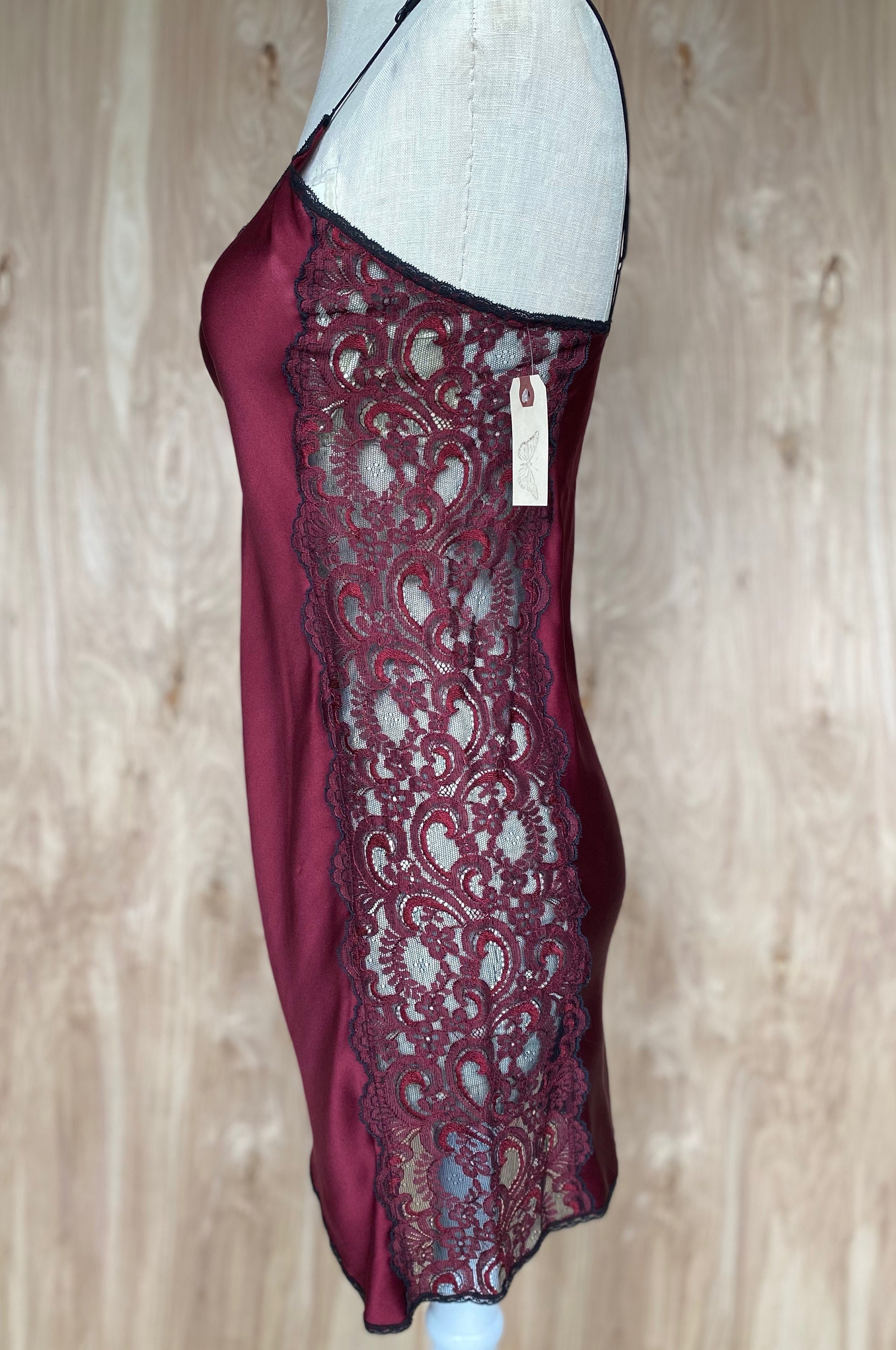 Bias Cut Silk Chemise With Leavers Lace Side Cut Out in Bordeaux in P/S ...