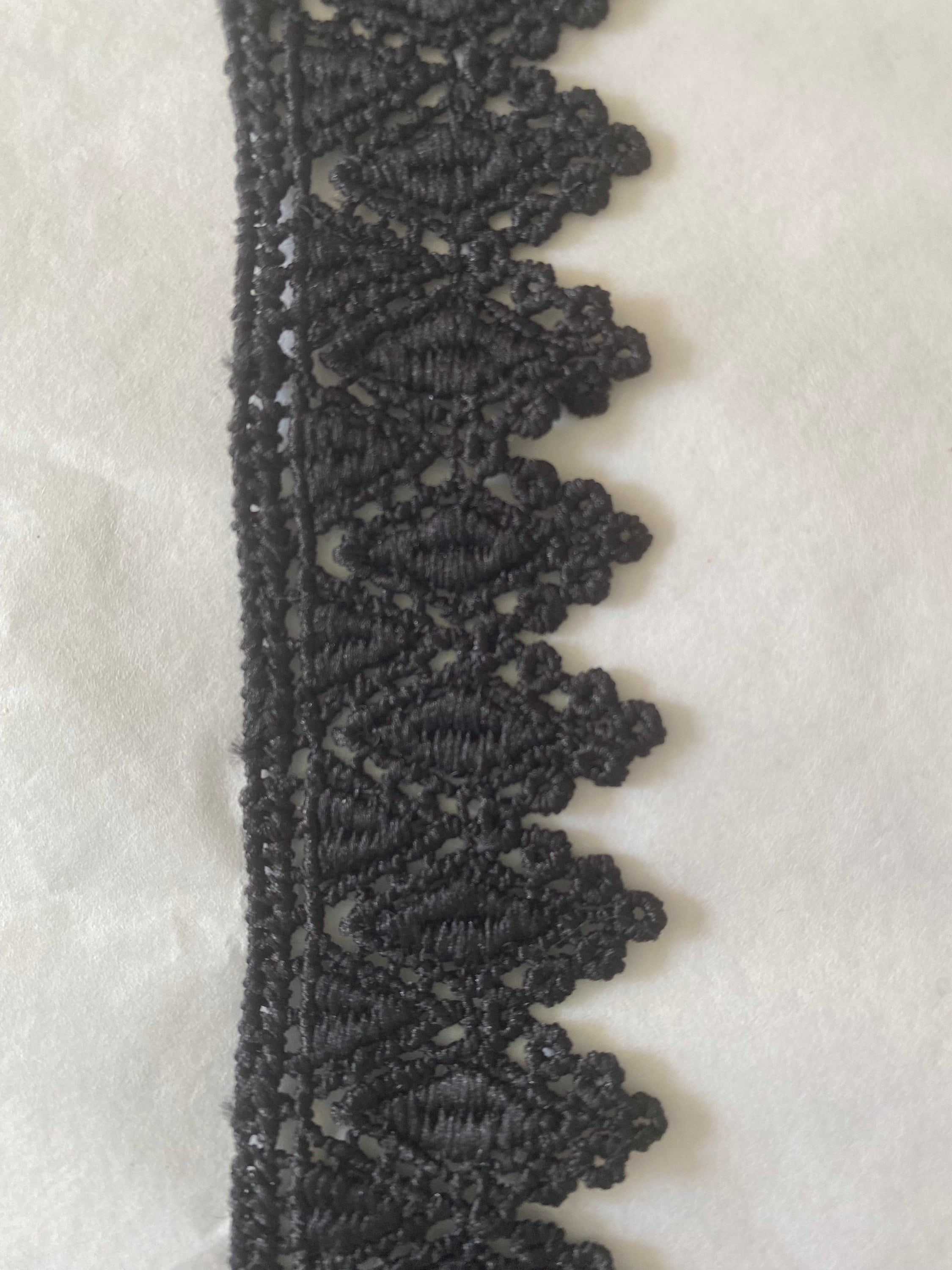 Cotton Venise Embroidered Edge Trim in Black, 1 1/4' Width , 5 Yard Cut ...