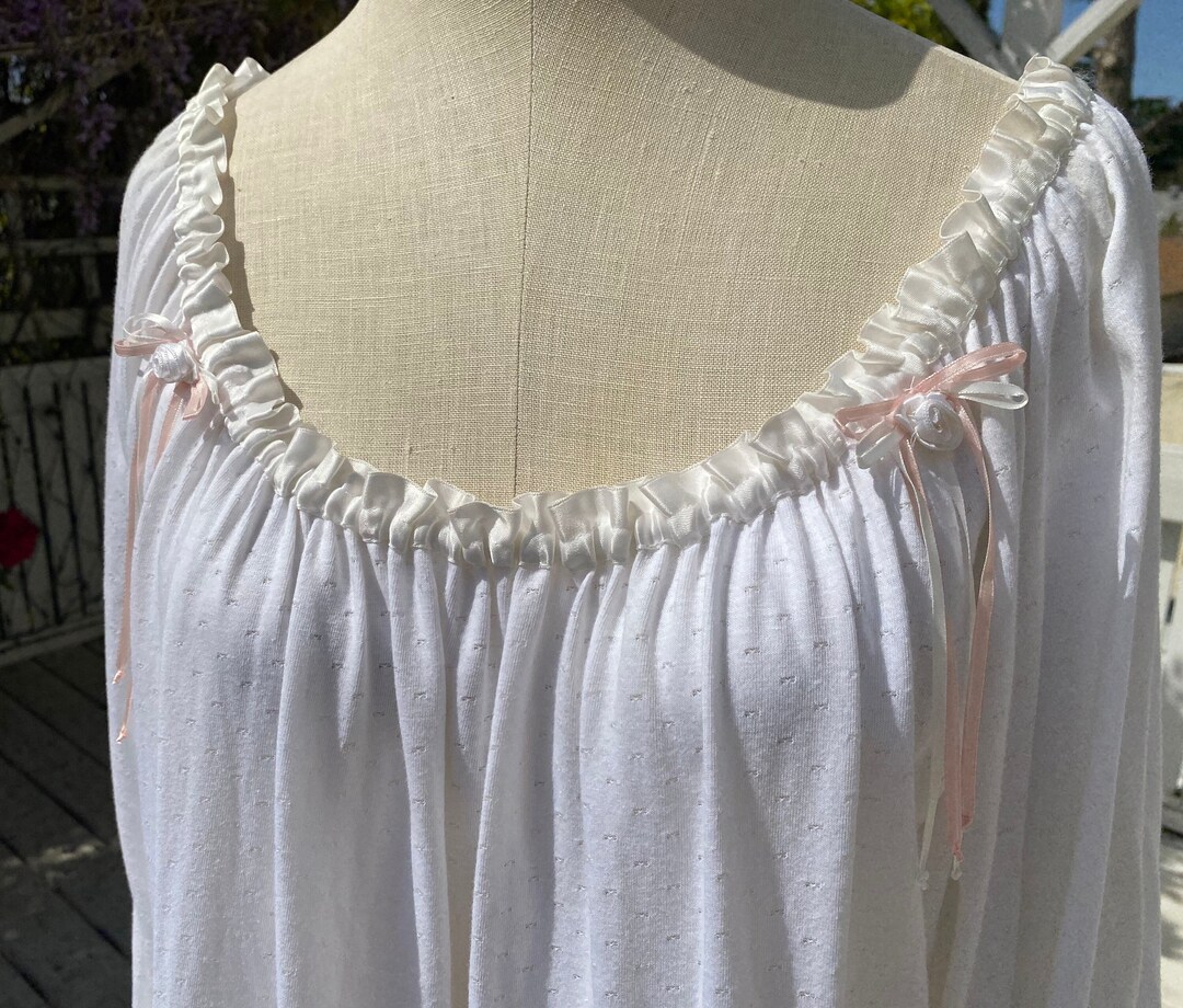 Cotton Pointelle Short Gypsy Gown With Long Romantic Sleeve in White in ...