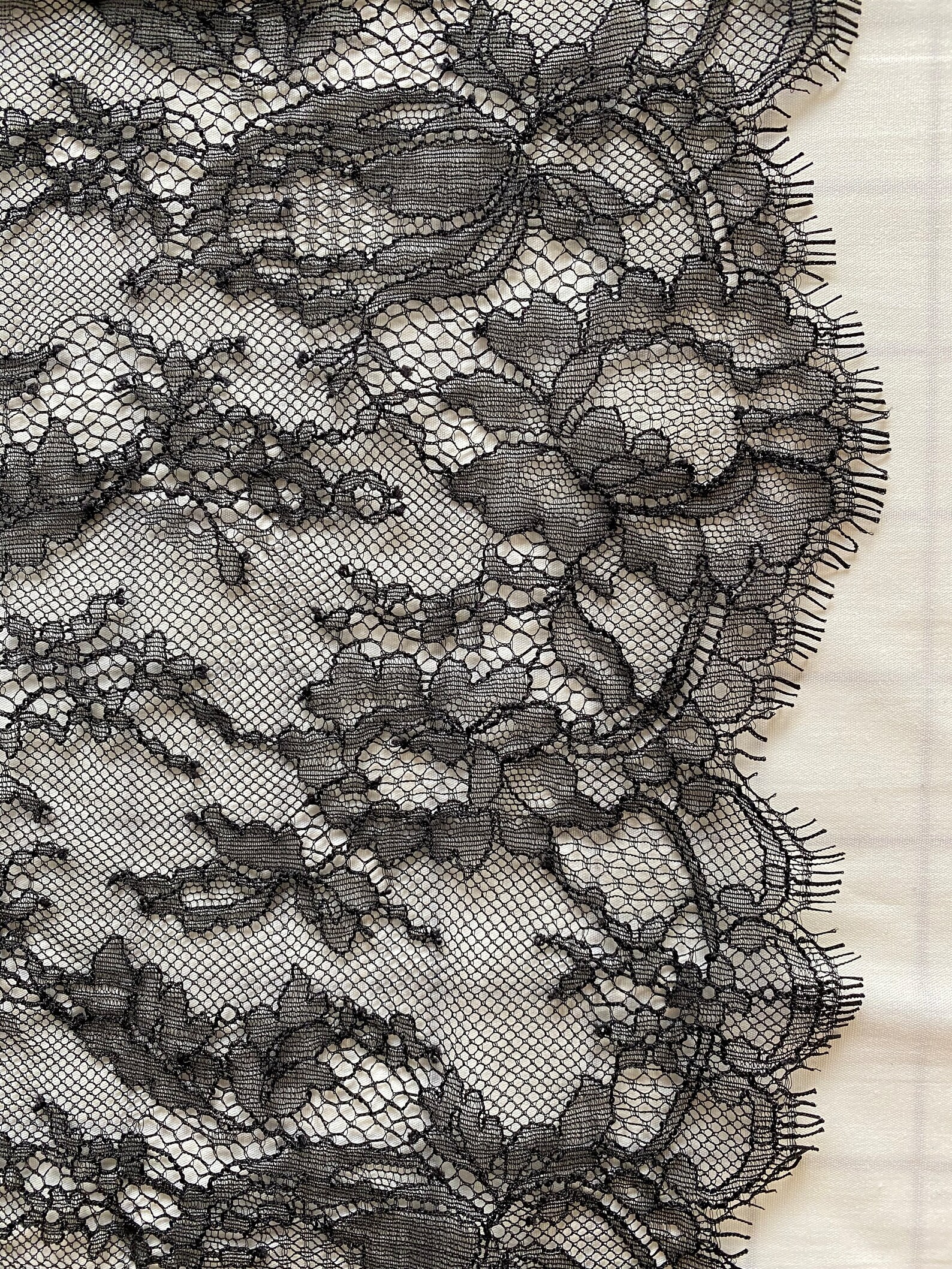 French Stretch Leavers Lace, With Eyelash Scalloped Edge in Black 10 ...