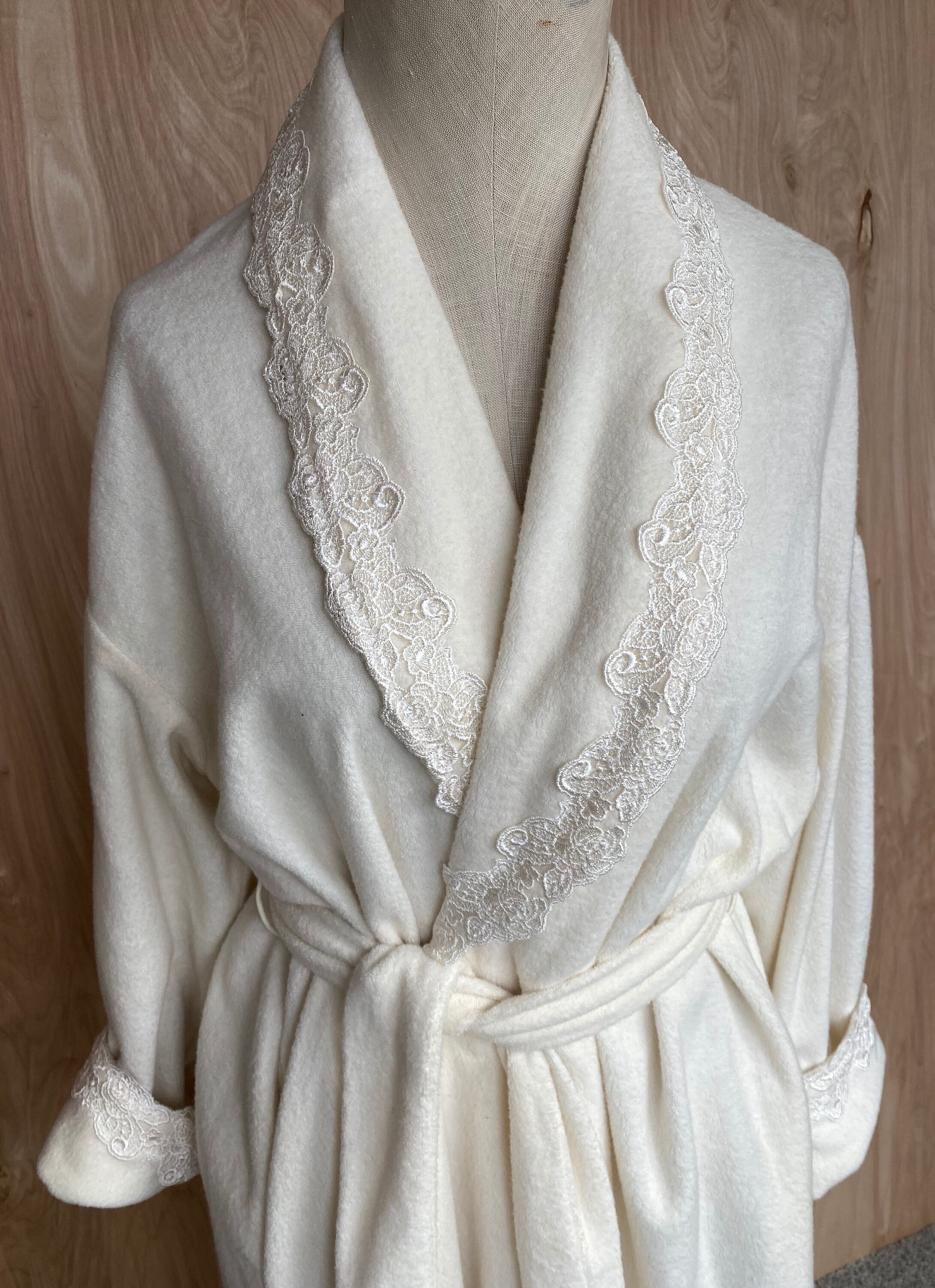 Cotton Blend Sherpa Shawl Collar Robe in Ivory O/S - Etsy