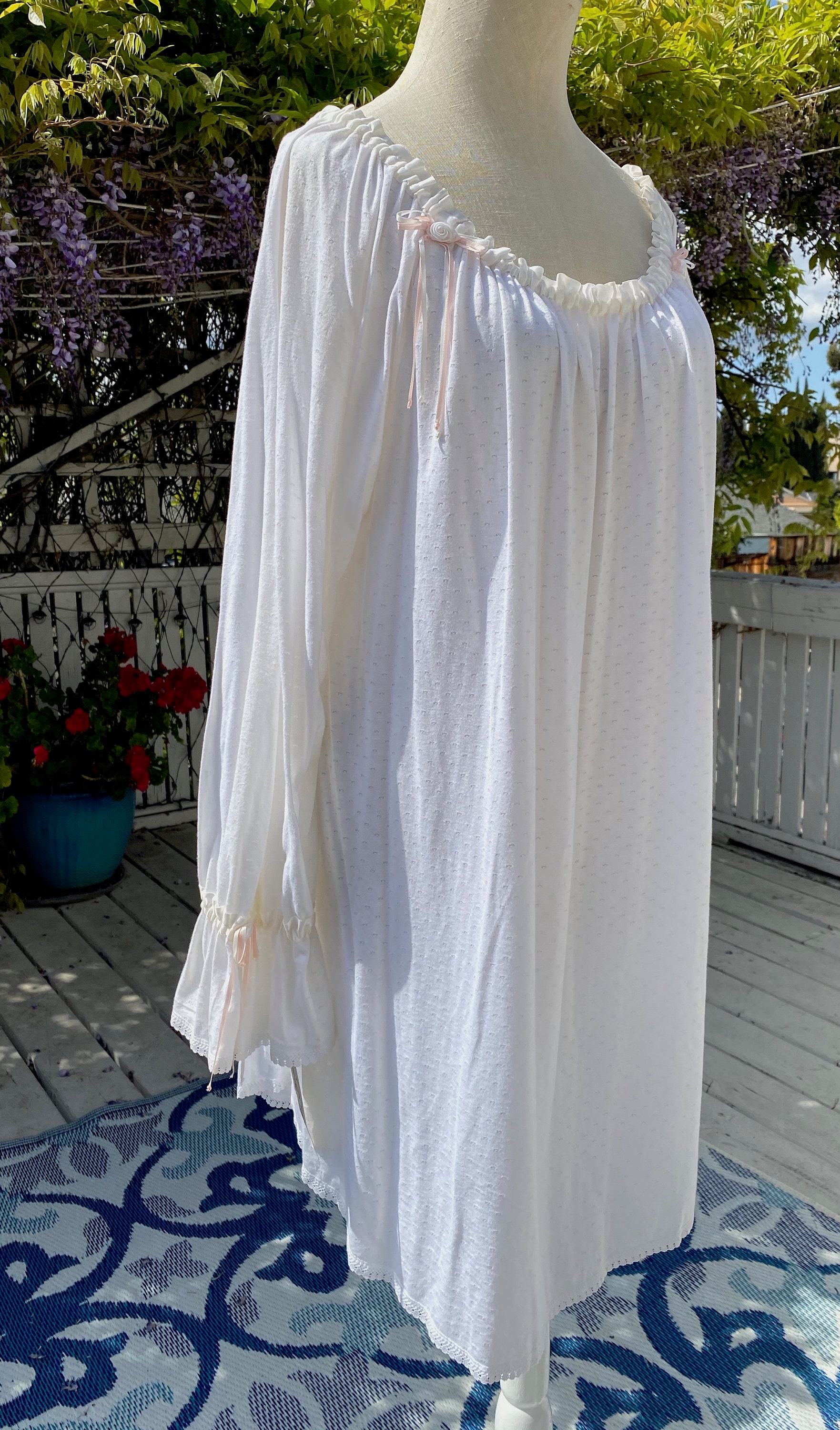 Cotton Pointelle Short Gypsy Gown With Long Romantic Sleeve in White in ...