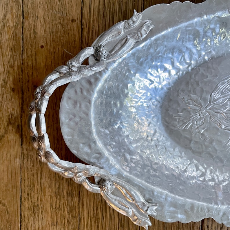 Vintage Rodney Kent Hammered Aluminum Oval Tray With Tulip - Etsy