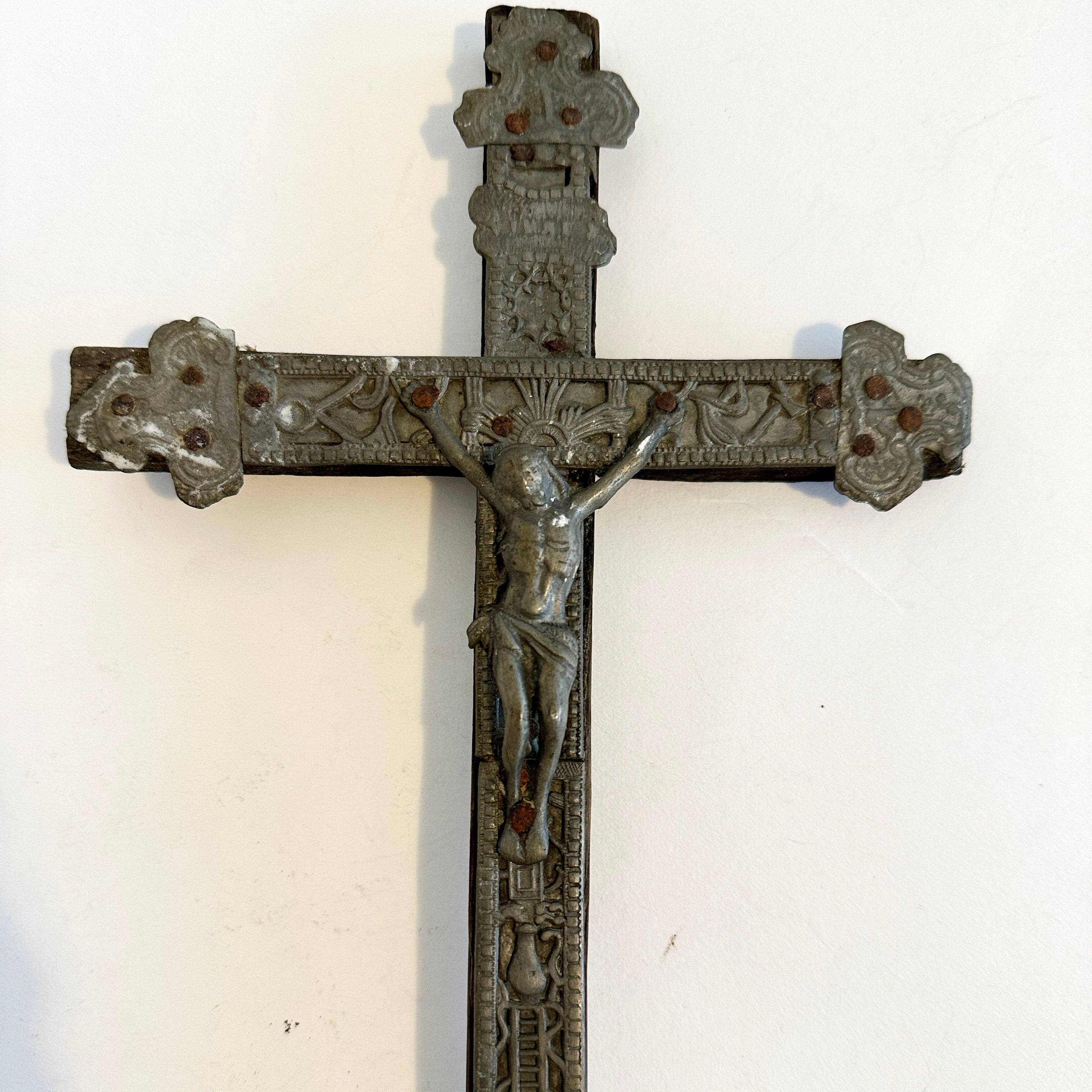 Vintage Wood and Metal Standing Crucifix From France - Etsy