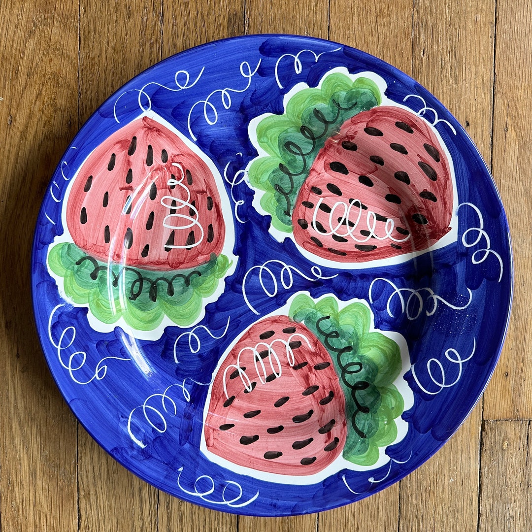 Vintage SBERNA Deruta Italy Handpainted Strawberry Dinner Plate/server ...