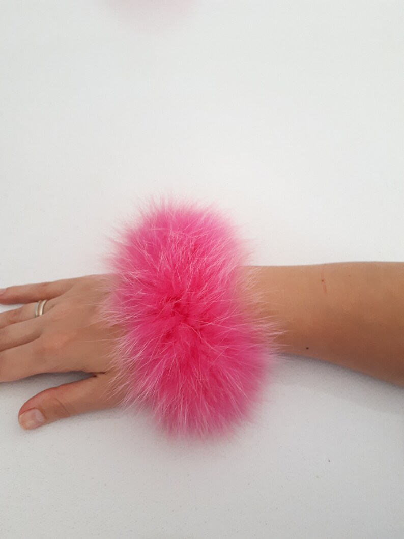 Hot PINK FUR SCRUNCHIES, Fox Ponytail Elastic, Hot Pink Fur Hair Tie ...