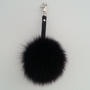 Real Black Fox Fur Keychain Keyring Pompom With Genuine Leather Strap ...