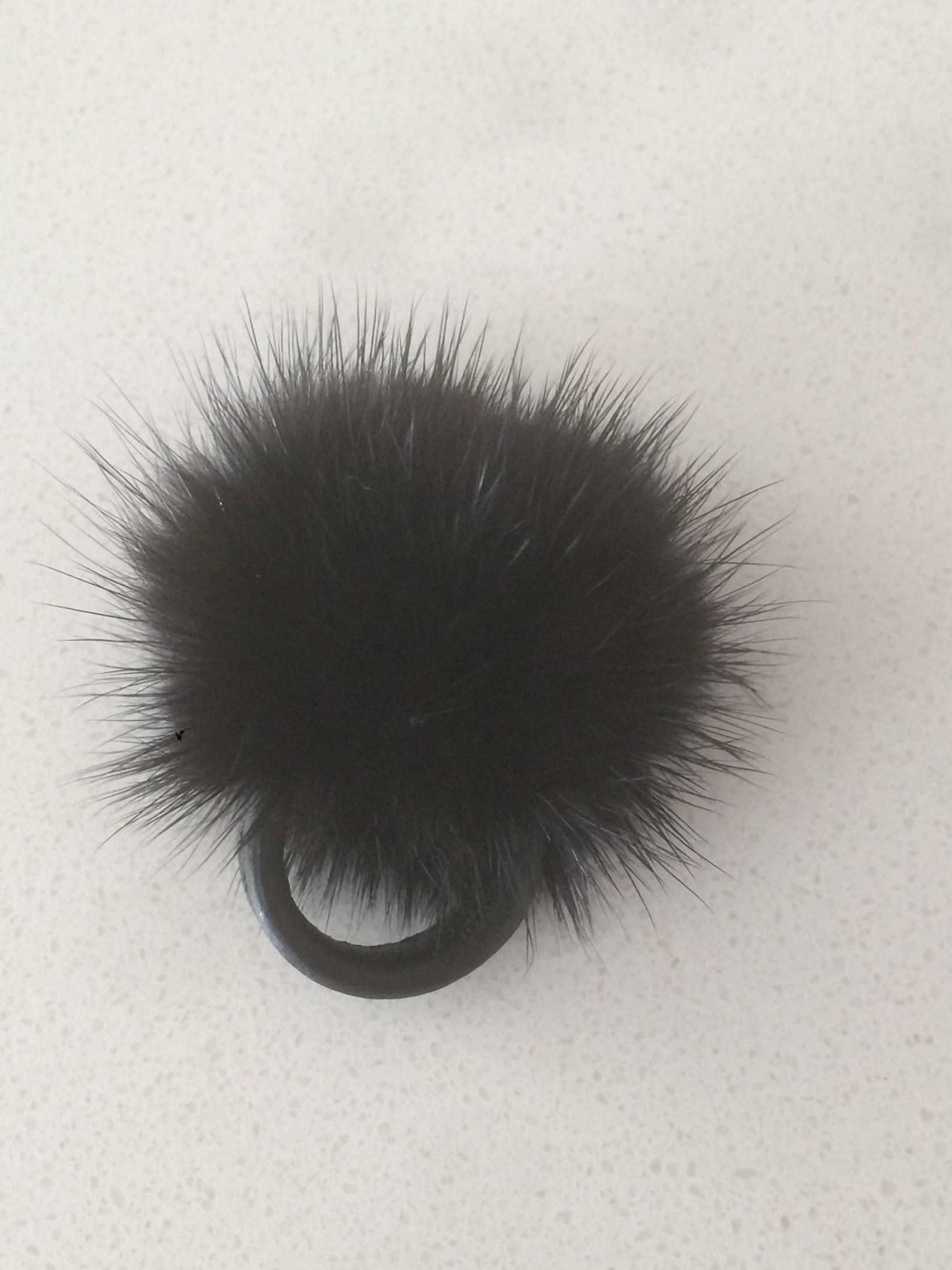Black Furry Ring, Mink Pompom Ring, Mink Finger Ring With Genuine ...