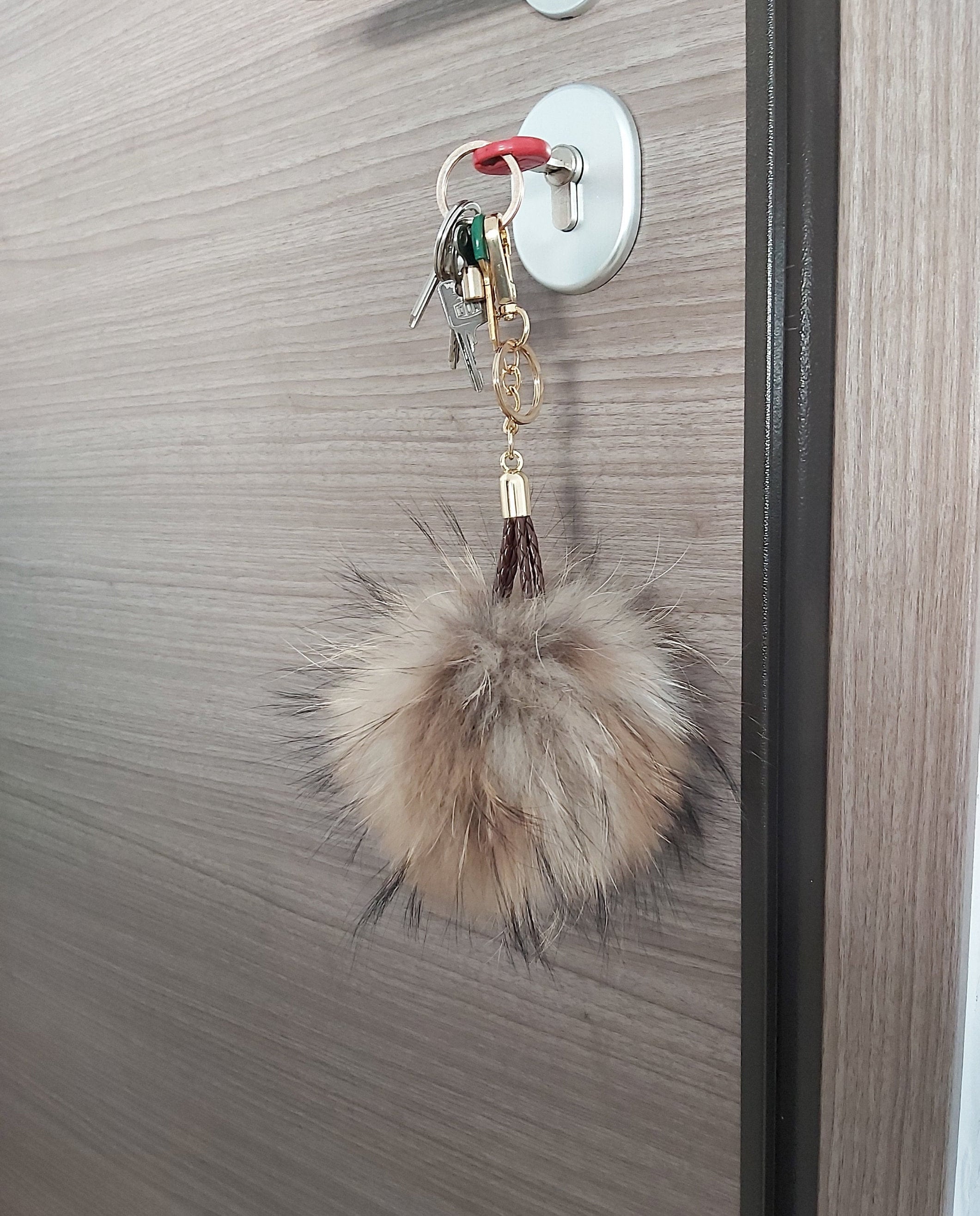 Raccoon Pompom Keyring With Faux Leather Strap. Raccoon Fur - Etsy