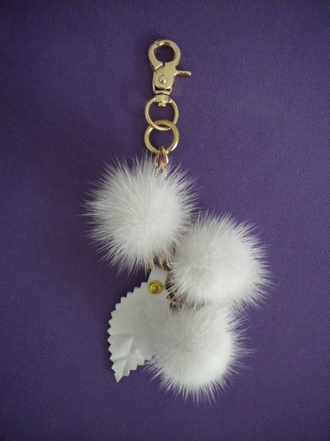 White Mink Bag Charm Keychain Keyring Pompom With Chain and - Etsy