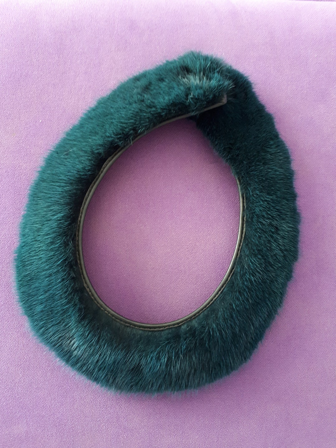 FUR and LEATHER COLLAR, Green Mink Fur and Black Leather Necklace ...