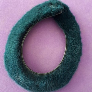 FUR and LEATHER COLLAR, Green Mink Fur and Black Leather Necklace ...