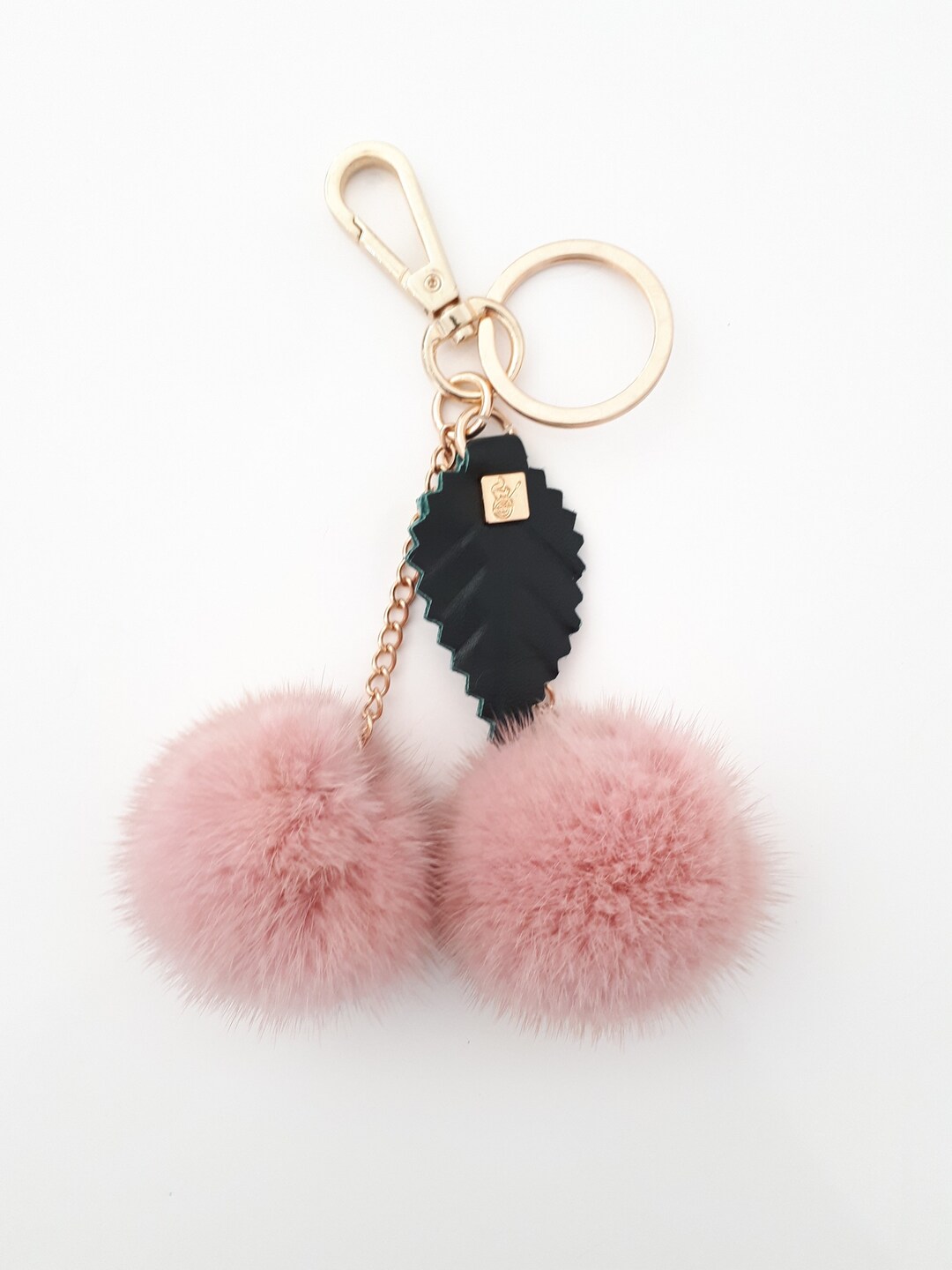 Pale Pink Mink Bag Charm Keychain Pompom With Chain and Real Leather ...