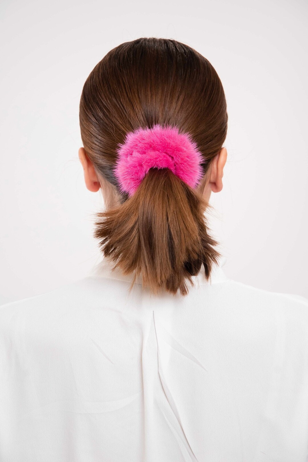 Hot Pink Mink Scrunchie, Ponytail Holder, Fur Wrap Hair Tie , Fuchsia ...