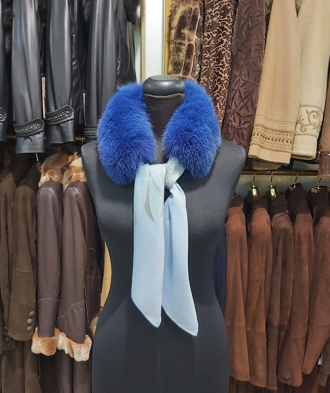 Fox Collar With Wrap. Removable Wrap. Navy Blue Fox Fur Baby Collar. - Etsy