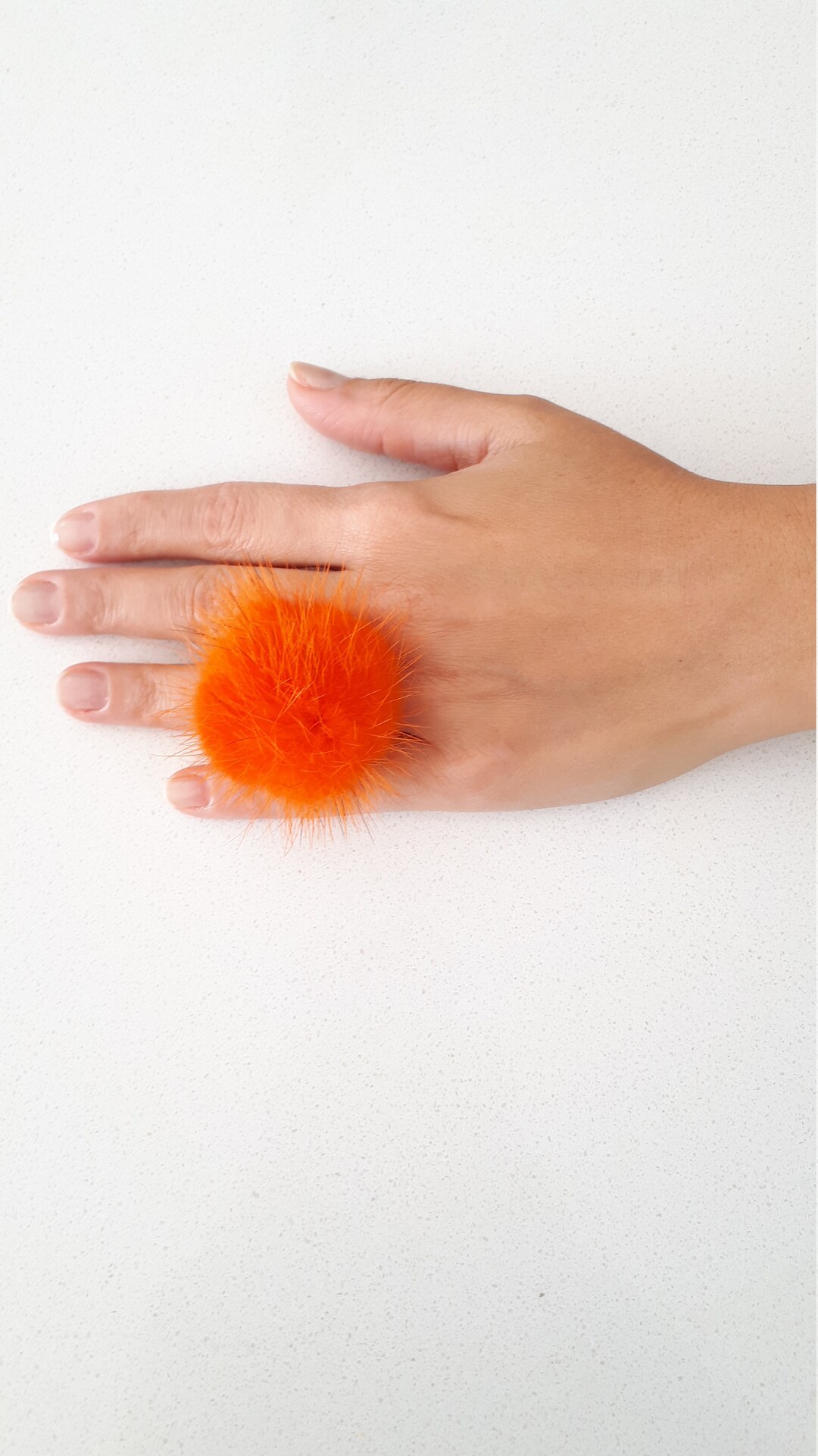 Orange Fur Ring, Mink Pompom Ring, Mink Finger Ring With Genuine ...