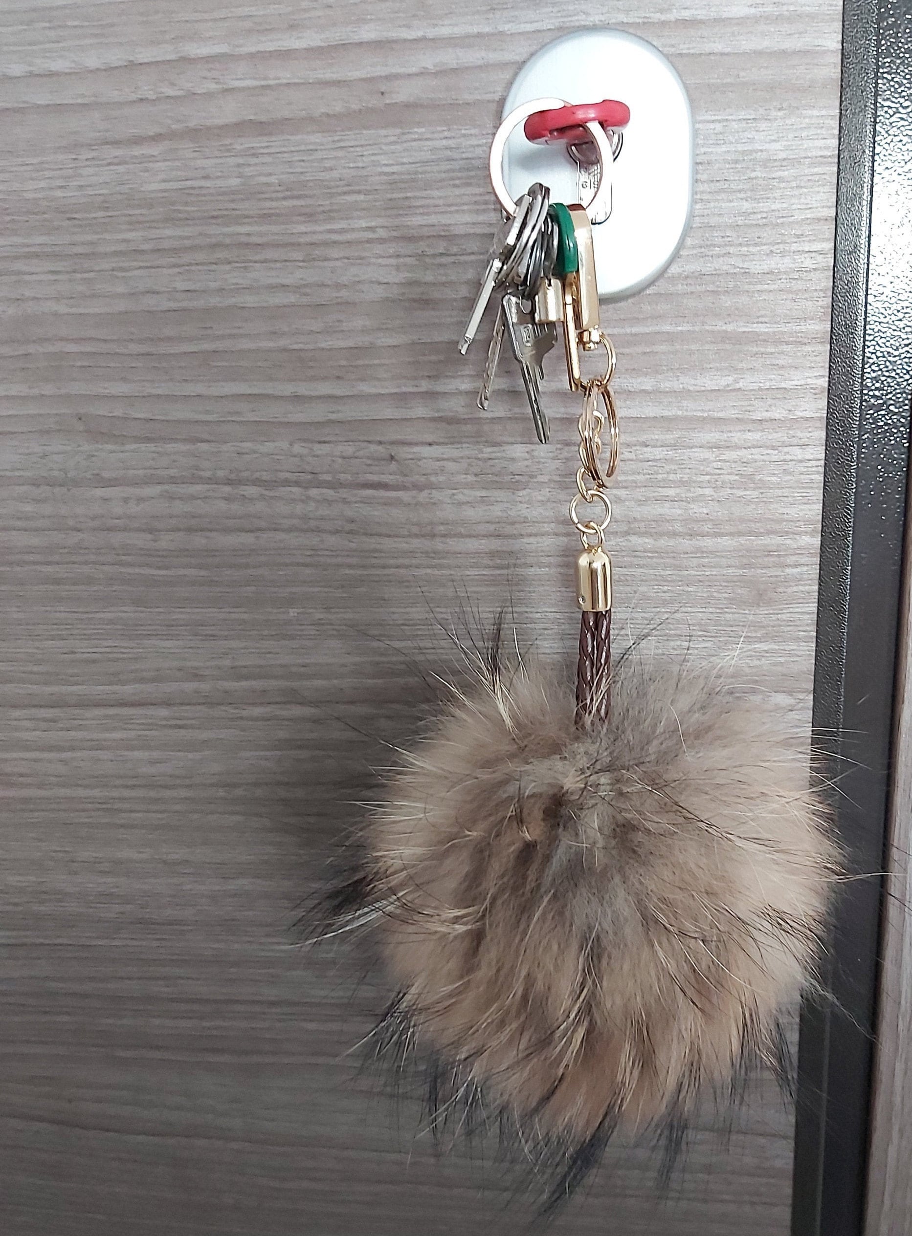 Raccoon Pompom Keyring With Faux Leather Strap. Raccoon Fur - Etsy