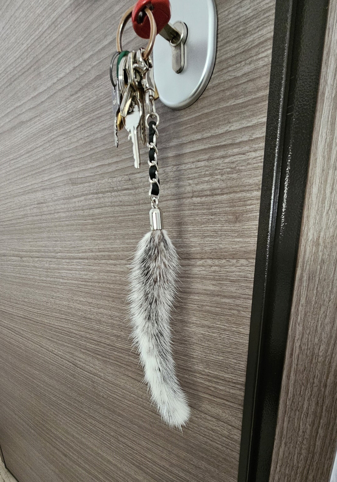Black Cross MINK KEYRING , Mink Tail Keychain in Natural Creme-black ...