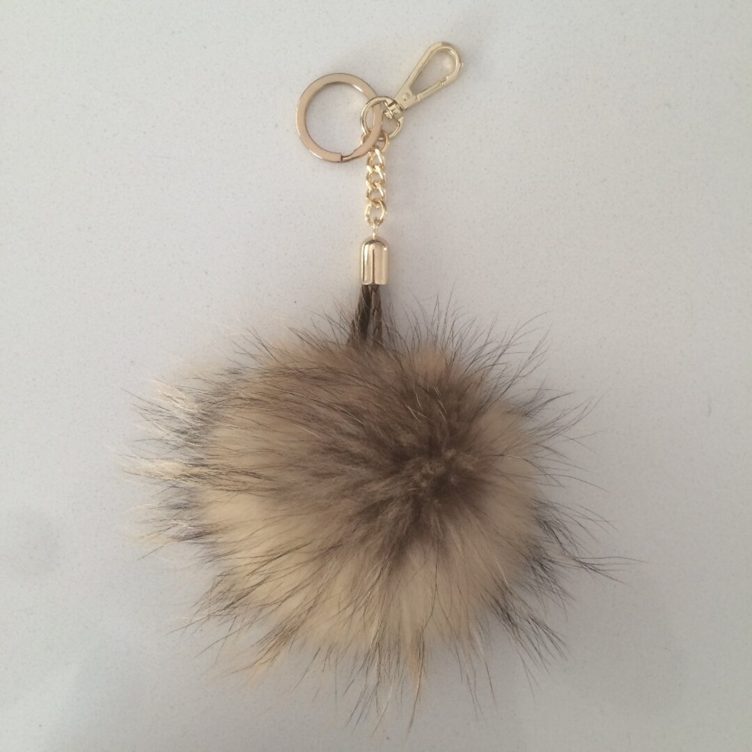 Raccoon Pompom Keyring With Faux Leather Strap. Raccoon Fur Bag Charm ...