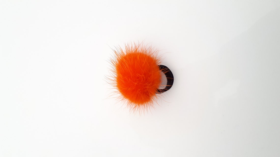 Orange Fur Ring, Mink Pompom Ring, Mink Finger Ring With Genuine ...