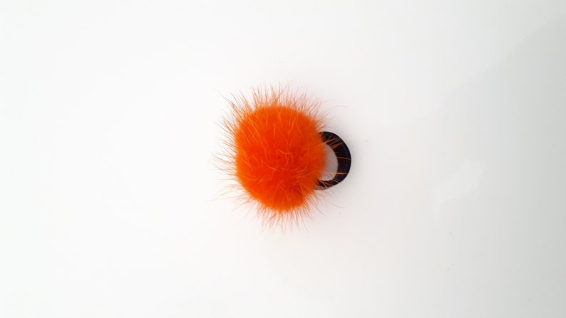 Orange Fur Ring, Mink Pompom Ring, Mink Finger Ring With Genuine ...