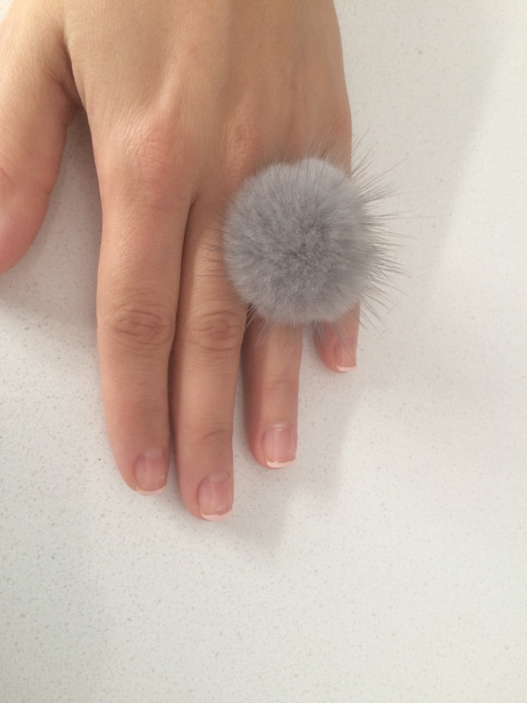 Sapphire Furry Ring, Mink Pompom Ring, Mink Finger Ring With Genuine ...