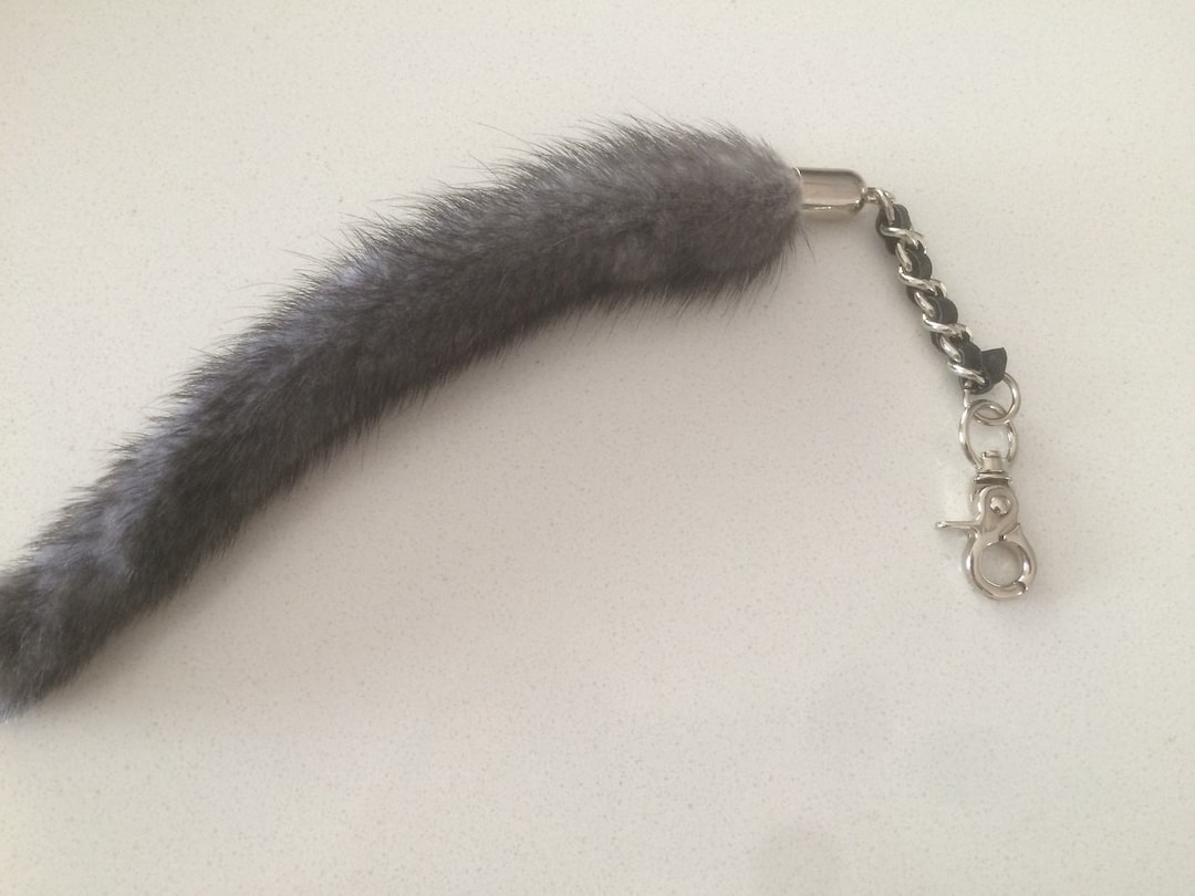 Blue Iris Mink Tail Key Ring, Bag Charm With Chain and Real Leather ...